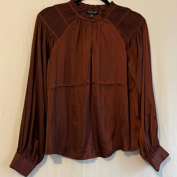 Rachel Zoe | Tops | Rachel Zoe Ladies Blouse Xs Silky Brown Pleated ...